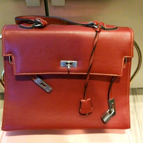 Bags | Burgundy Kelly Style Leather Handbag With Shoulder Strap Padlock ...